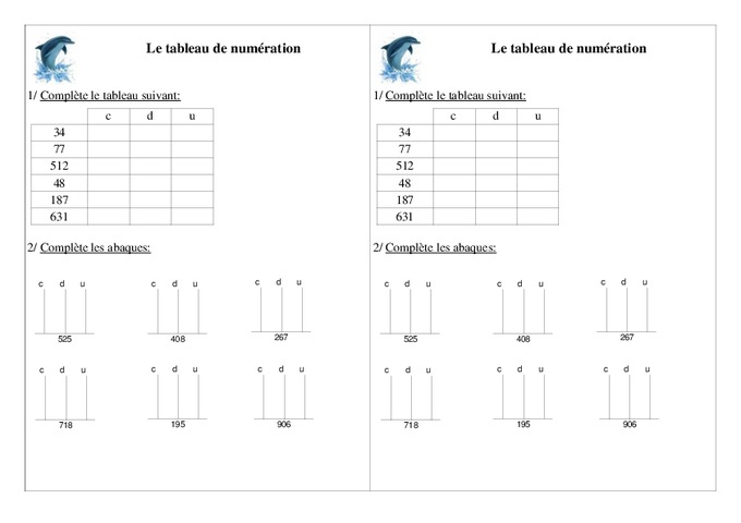 Tableau de numération - Ce1 - Exercices - Numération - Cycle 2 - Pass ...