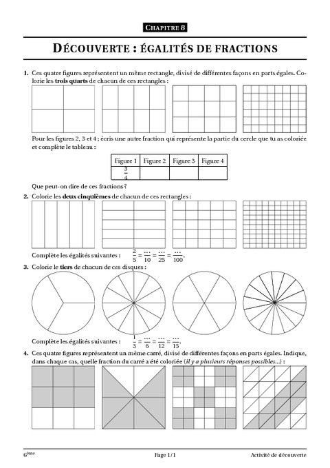 Fractions – 6ème – Cours – Exercices – Collège – Mathématiques - Pass ...