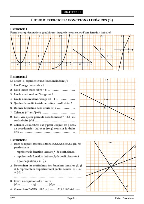 Fonctions linéaires et affines – 3ème – Cours – Exercices – Collège – Mathématiques - Pass Education