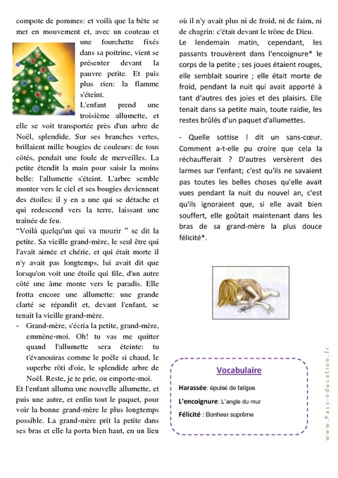 La petite fille aux allumettes – Cm1 – Conte – Lecture – Cycle 3 - Pass ...