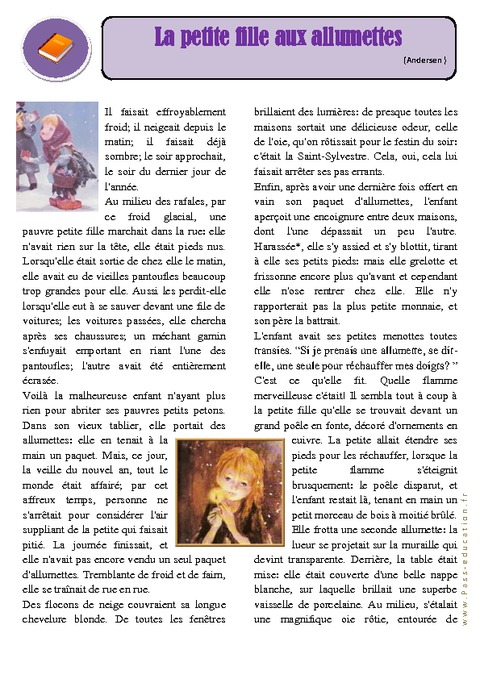 La petite fille aux allumettes – Cm1 – Conte – Lecture – Cycle 3 - Pass ...