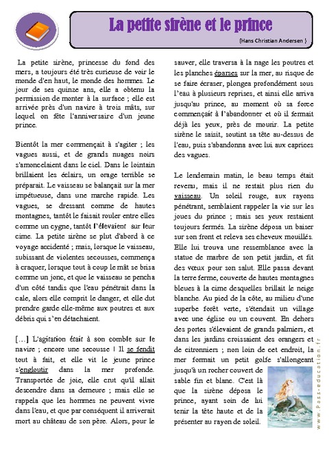 La petite sirène et le prince - Cm1 - Cm2 – Conte – Lecture – Cycle 3 ...