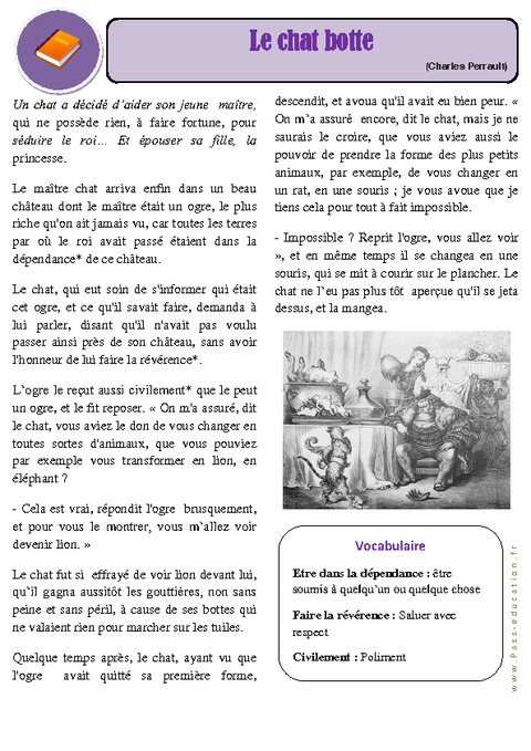Le chat botté – Ce2 – Conte – Lecture – Cycle 3 - Pass Education