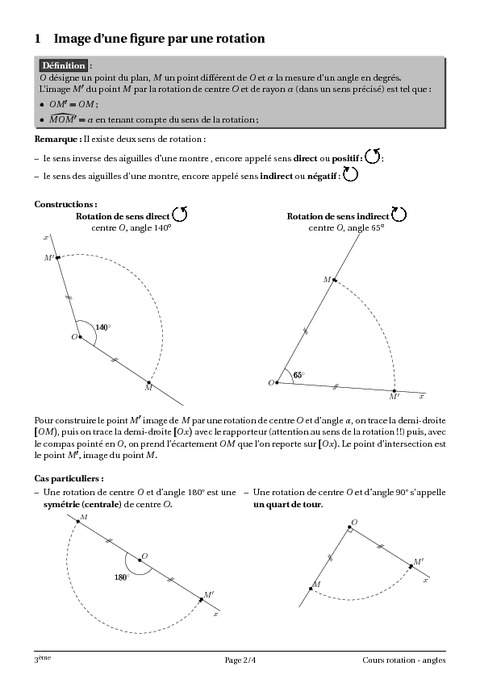 Rotations - Angles – 3ème – Géométrie – Cours – Exercices – Collège ...