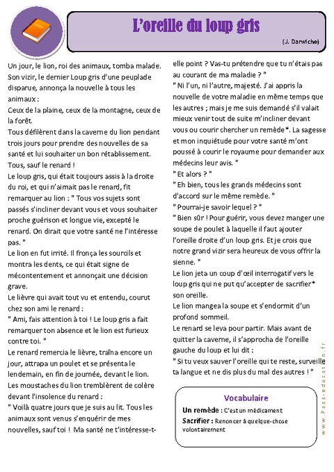 L'oreille du loup gris – Ce2 – Conte – Lecture – Cycle 3 - Pass Education