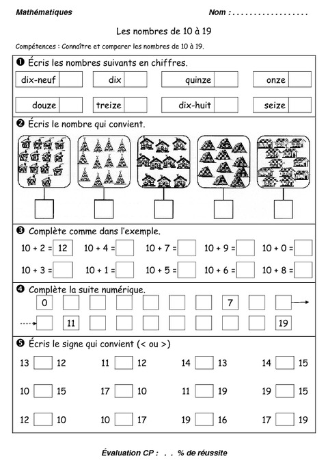Nombres de 10 à 19 – Cp – Evaluation - Pass Education