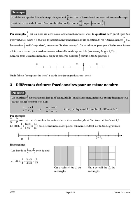 Fractions – 6ème – Cours – Exercices – Collège – Mathématiques - Pass ...
