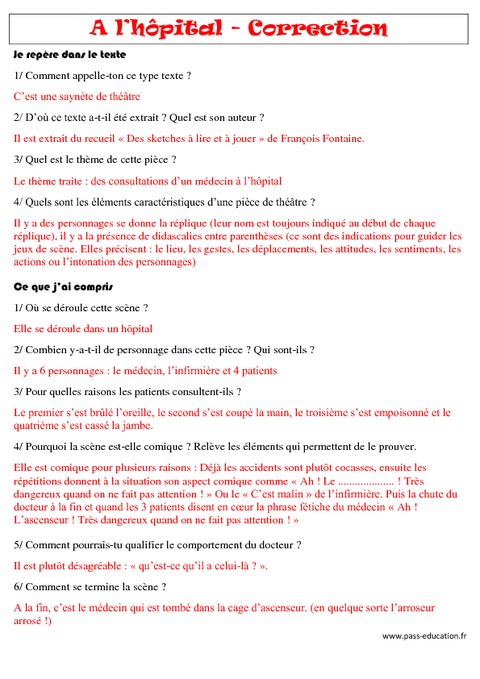 A l'hôpital - Saynète - Cm1 - Cm2 - Texte théâtrale – Lecture – Cycle 3 ...