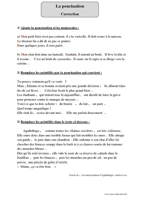 Ponctuation – Cm2 – Exercices corrigés – Grammaire – Cycle 3 - Pass ...