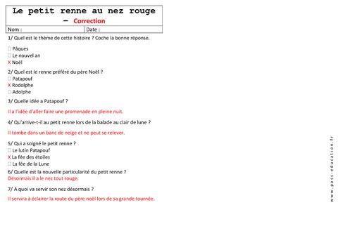 Le Petit Renne au Nez Rouge – Lecture compréhension de Noël - Cp - Ce1 ...