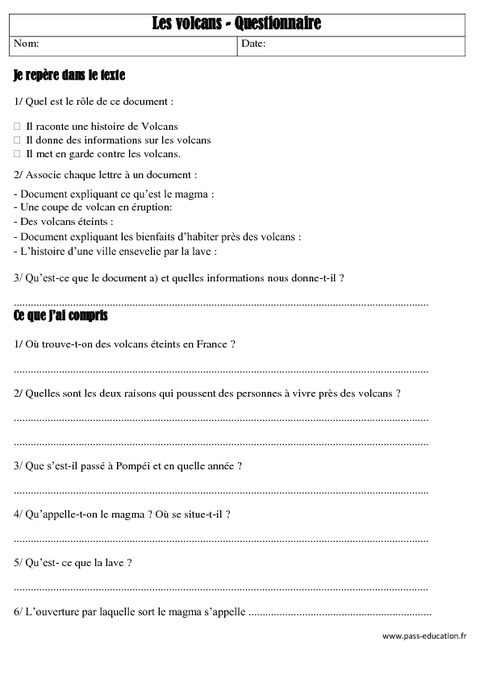 Les volcans - Cm1 - Cm2 – Documentaire – Lecture – Cycle 3 - Pass Education