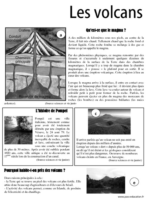 Les volcans - Cm1 - Cm2 – Documentaire – Lecture – Cycle 3 - Pass Education