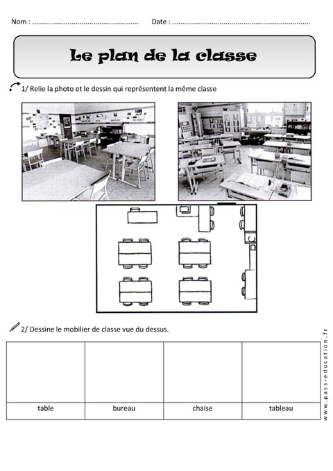 Plan de la classe – Cp – Exercices – Espace – Cycle 2 - Pass Education