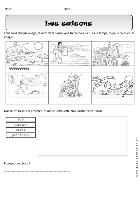 Saisons – Cp – Exercices – Espace – Cycle 2 - Pass Education