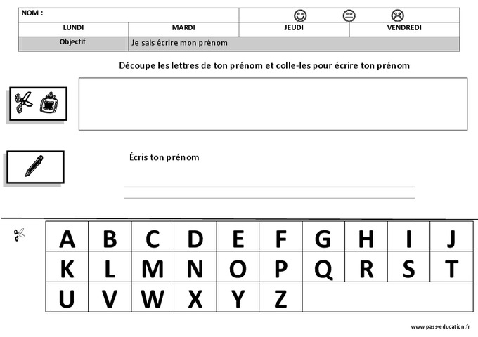 Ecrire son prénom – Ecriture – Maternelle – Petite section – Moyenne ...