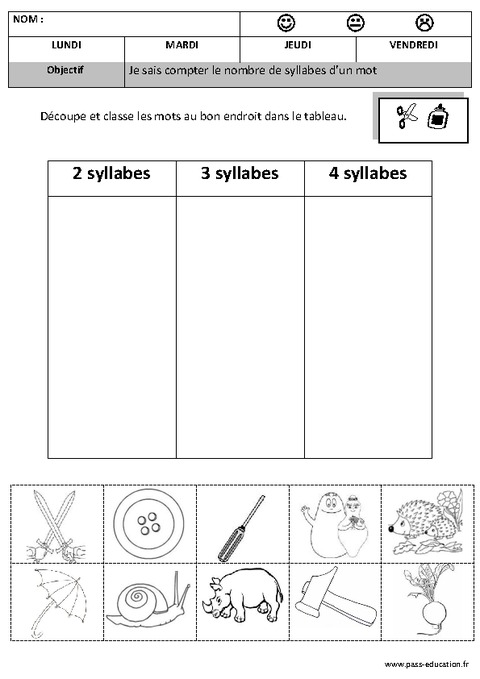 Dénombrer les syllabes orales : je compte les syllabes et les classe ...