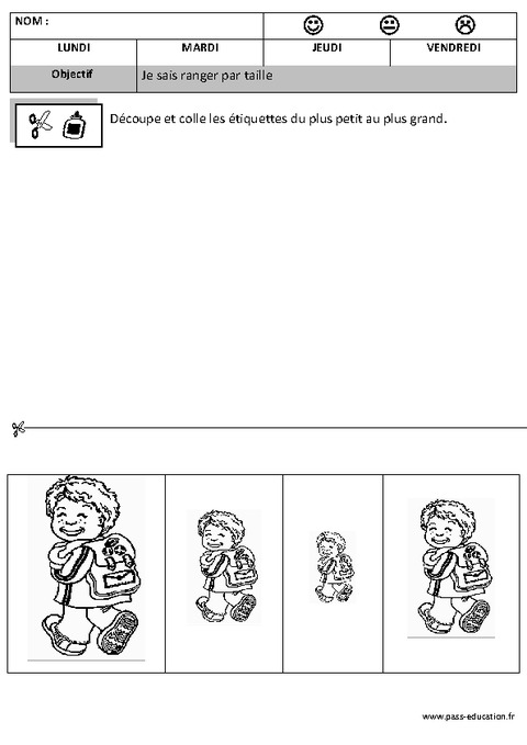 MS Grandeur : je sais ranger par taille - découpe et colle les ...