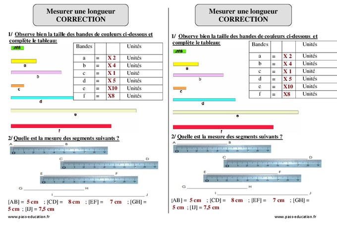 Mesurer une longueur – Ce1 – Exercices corrigés – Mesures ...