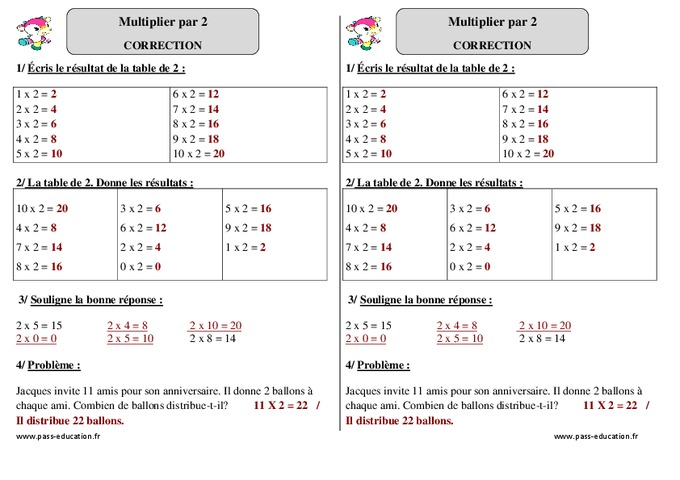 Multiplier par 2 – Ce1 – Exercices corrigés – Mathématiques – Cycle 2 ... Multiplier par 2 – Ce1 – Exercices corrigés – Mathématiques – Cycle 2 ...