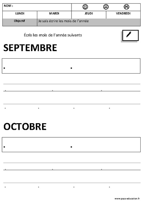 Mois de l'année – Ecriture – Maternelle – Petite section – Moyenne ...