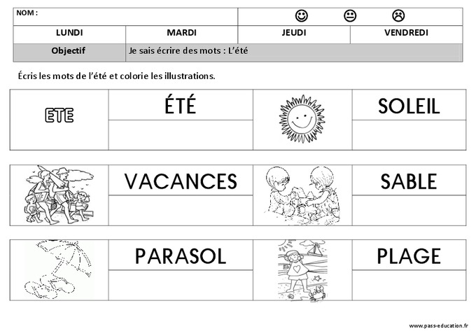 Eté - Ecriture - Maternelle - Petite section - Moyenne section - Cycle ...