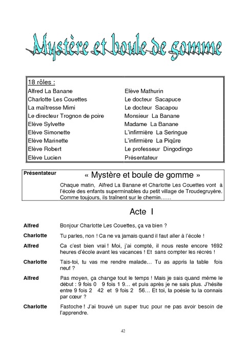Mystère et boule de gomme - Pièce de Théâtre - CE2 - CM1- CM2 - Cycle 3 ...