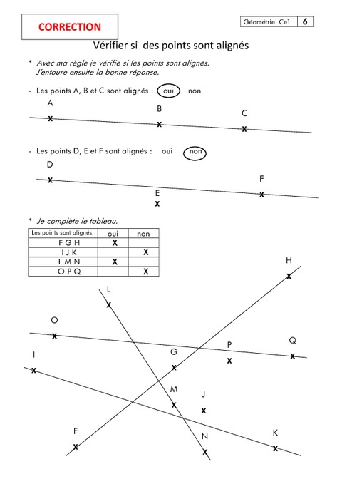 Points alignés – Ce1 – Exercices corrigés – Géométrie – Cycle 2 - Pass Education