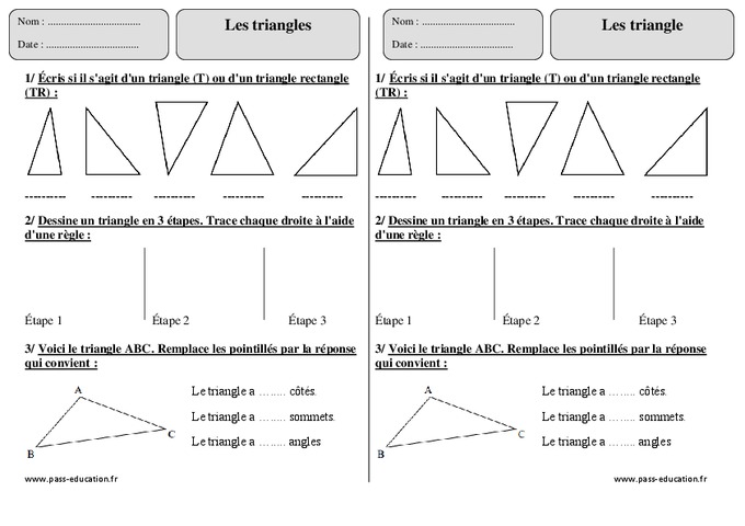 Triangles – Ce1 – Exercices corrigés – Géométrie – Cycle 2 - Pass Education Triangles – Ce1 – Exercices corrigés – Géométrie – Cycle 2 - Pass Education