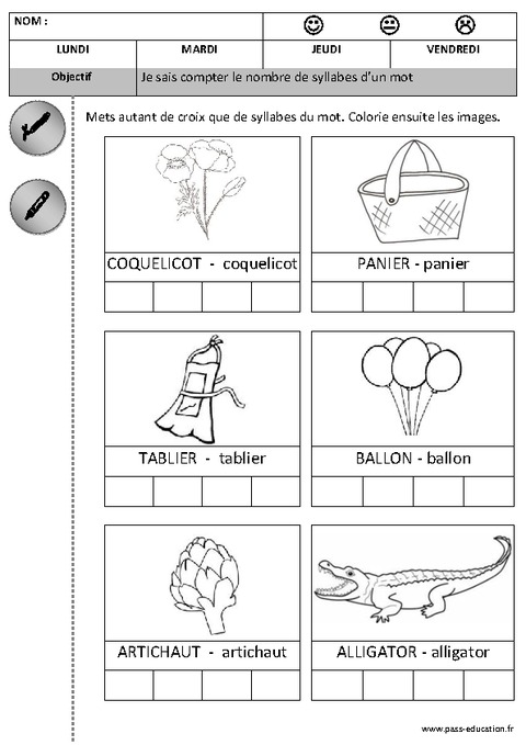 Dénombrer les syllabes orales : je mets autant de croix que de syllabes ...