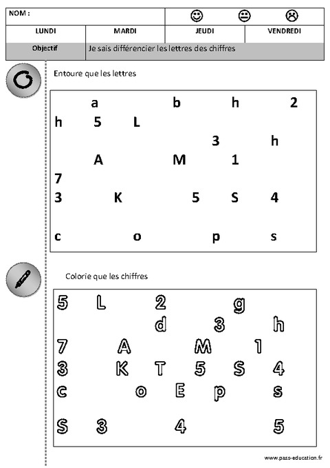 Différencier lettres et chiffres – Lecture – Maternelle – Petite ...