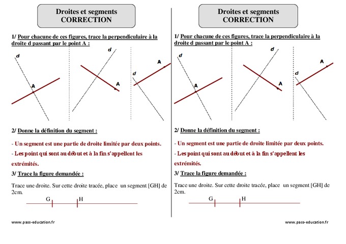 Droites et segments – Ce2 – Exercices corrigés – Géométrie - Pass Education