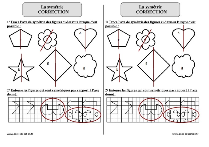Symétrie – Ce2 – Exercices corrigés – Géométrie - Pass Education