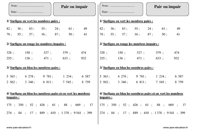 Pair ou impair – Ce2 – Exercices corrigés - Pass Education