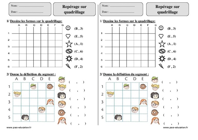 Repérage sur quadrillage – Ce2 – Exercices corrigés – Géométrie - Pass ...