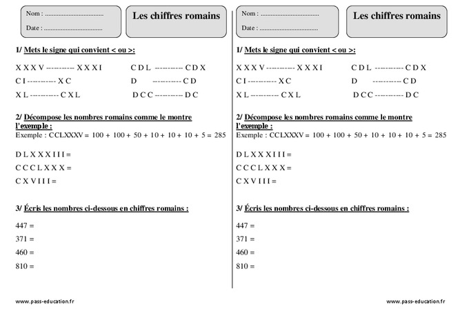 Exercices Faciles Chiffres Romains - Acquire