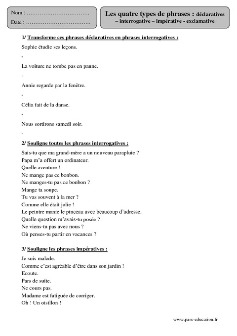 Types de phrases – Déclarative – Interrogative – Impérative ...