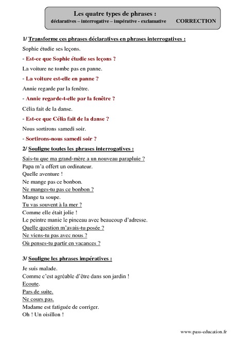 Types de phrases – Déclarative – Interrogative – Impérative ...