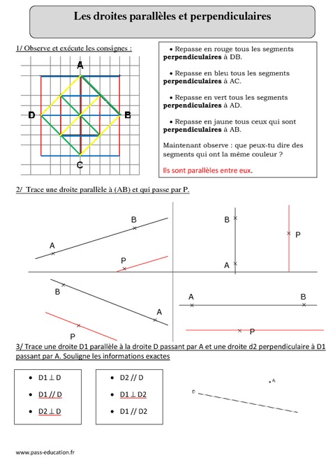 Droites parallèles - Droites perpendiculaires – Cm2 – Exercices ...