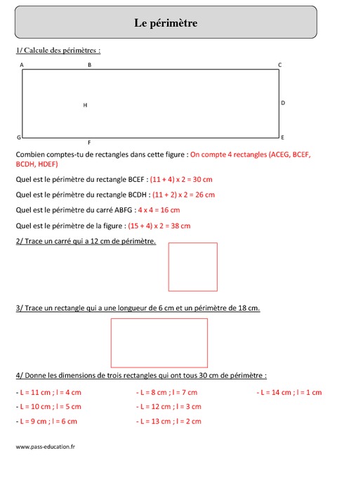 Périmètre – Cm2 – Exercices corrigés – Mesures et Grandeurs ...