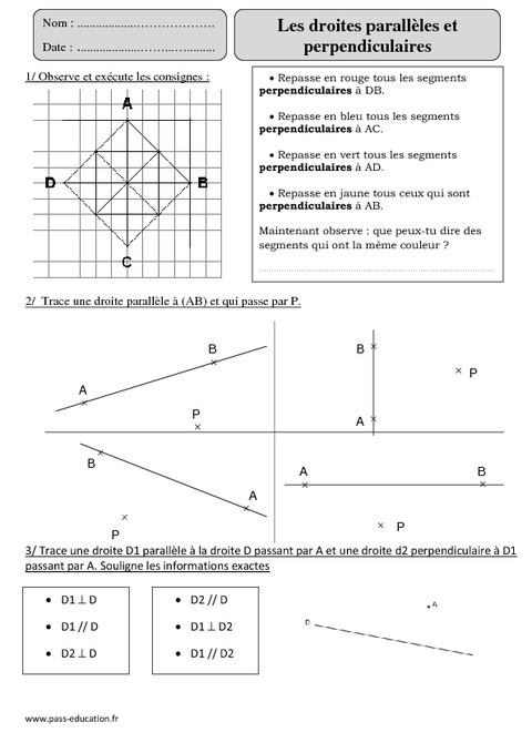 Droites parallèles - Droites perpendiculaires – Cm2 – Exercices ... Droites parallèles - Droites perpendiculaires – Cm2 – Exercices ...