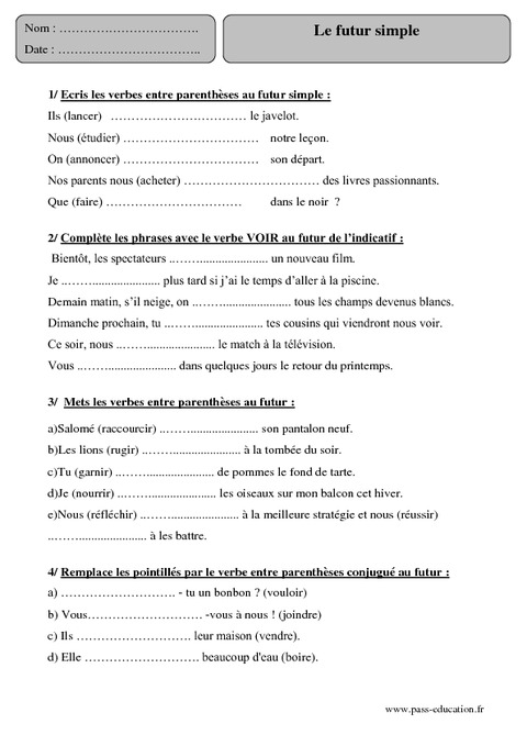 Le Futur Simple Verbes Irreguliers Fiche Dexercices Fiches Images