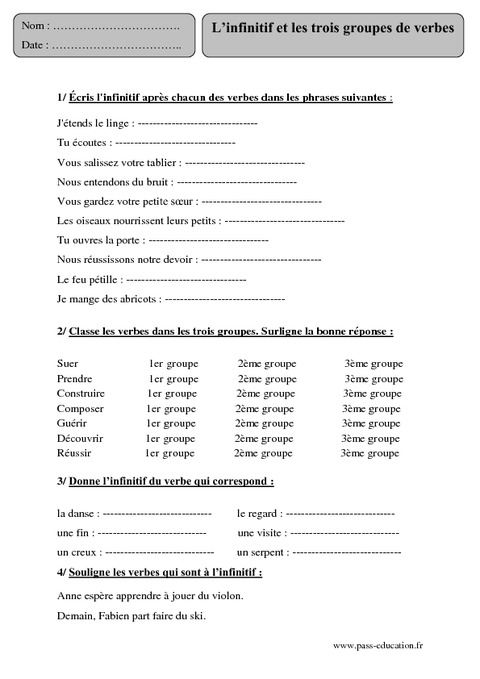 Infinitif - Trois groupes de verbes – Cm2 – Exercices corrigés ...