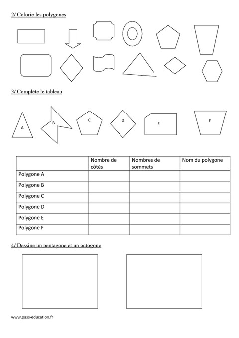 Polygones – Cm2 – Exercices corrigés – Géométrie – Mathématiques – Cycle 3 - Pass Education