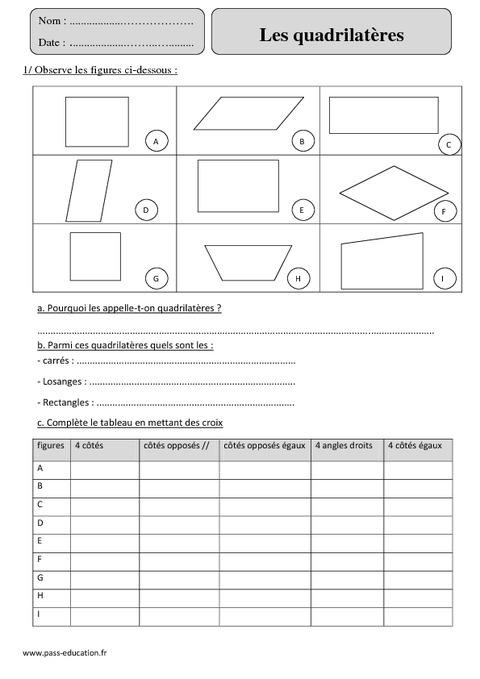 Quadrilatères – Cm2 – Exercices corrigés – Géométrie – Mathématiques ...