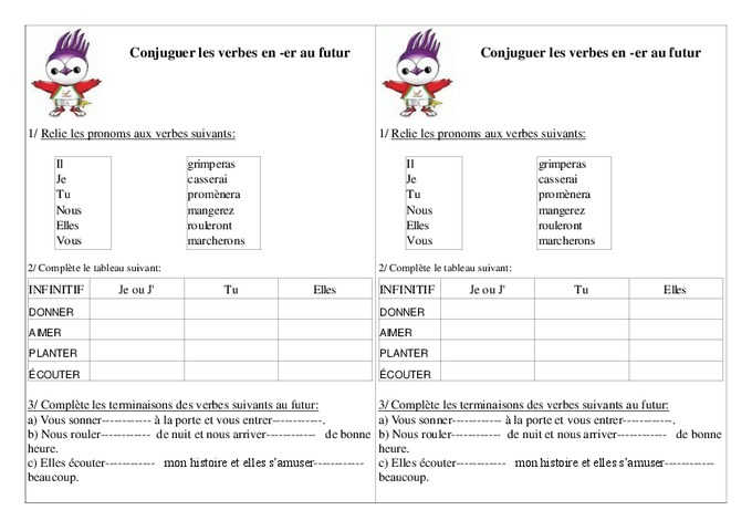 Verbes en -er au futur - Exercices - Ce1 - Conjugaison - Français ...