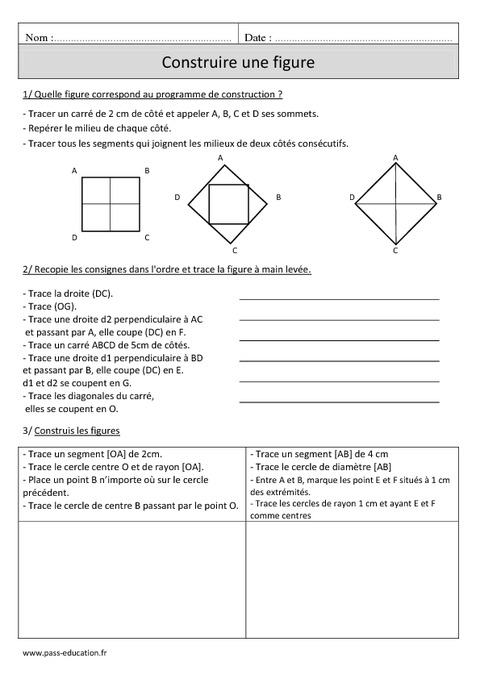 Construire une figure – Cm1 – Exercices corrigés – Géométrie ...
