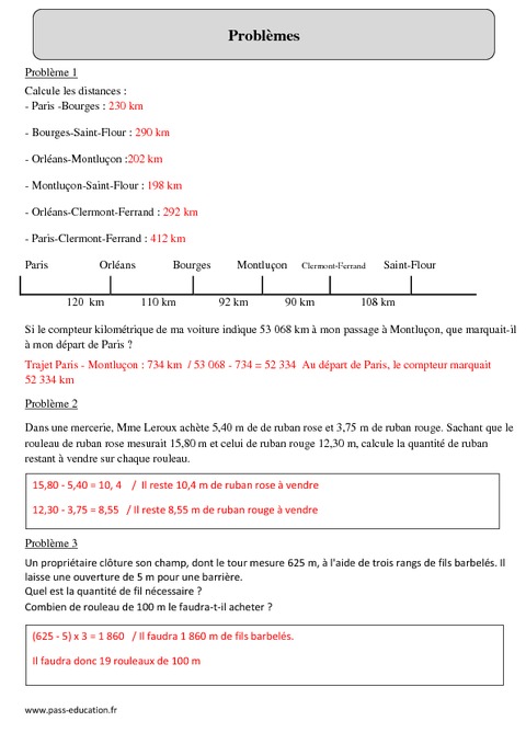 Mesures de longueur – Problèmes – Cm2 – Exercices corrigés – Mesures ...