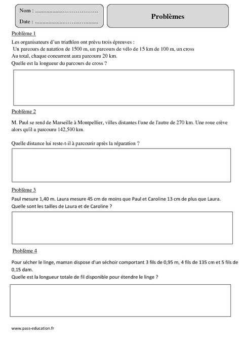 Mesures de longueur – Problèmes – Cm2 – Exercices corrigés – Mesures ...