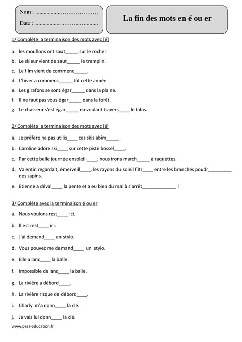 Participes passés en é ou infinitif en er – Cm2 – Exercices corrigés ...