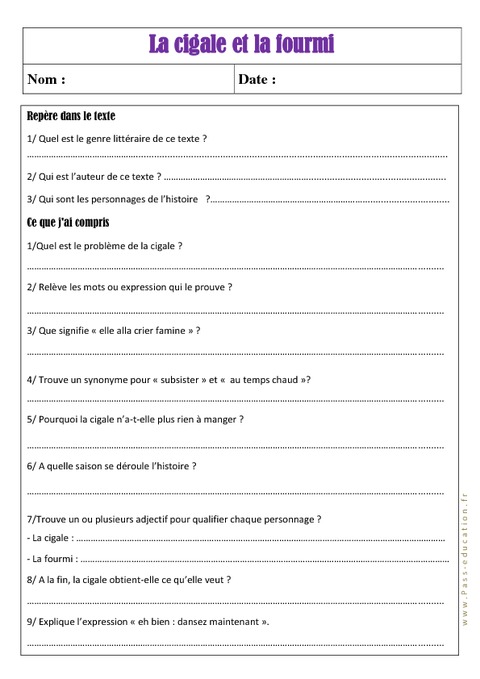 La cigale et la fourmi - Jean de La Fontaine – Cm1 – Cm2 – Arts du ...